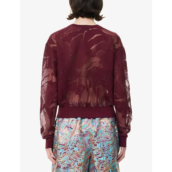 Dries Van Noten Lace Woven Cotton-knit Jumper - Bordeaux