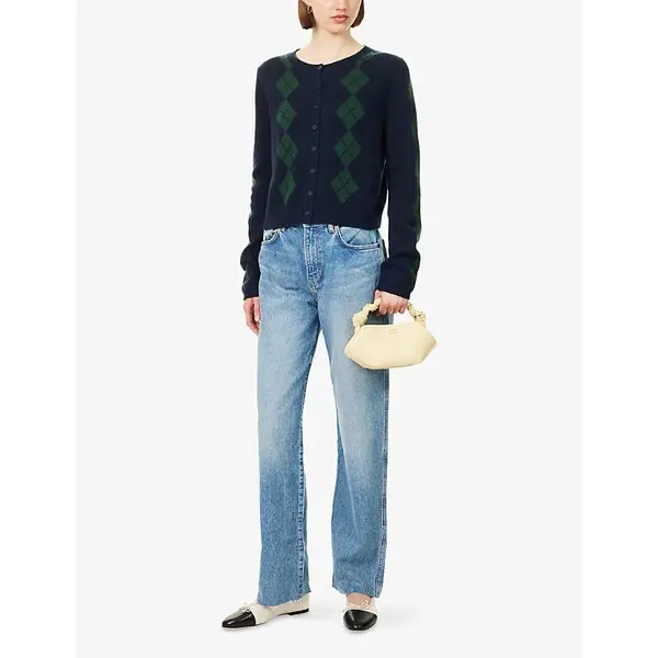 REFORMATION Clara Argyle-knit Cashmere Cardigan - Navy Multi Argyle