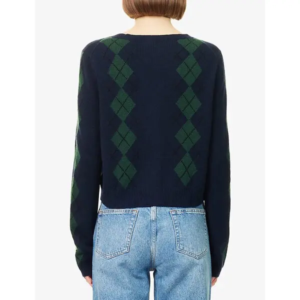 REFORMATION Clara Argyle-knit Cashmere Cardigan - Navy Multi Argyle