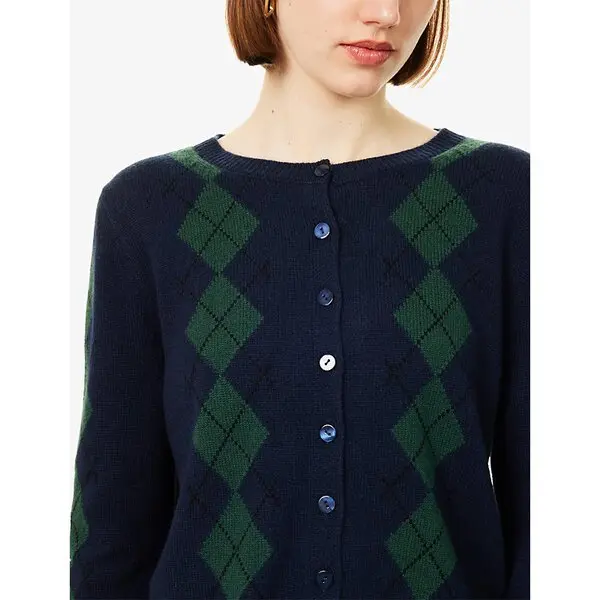 REFORMATION Clara Argyle-knit Cashmere Cardigan - Navy Multi Argyle