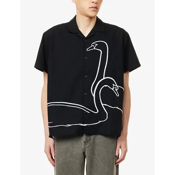 Obey Cliff Embroidered Cotton-linen Woven Shirt - Black