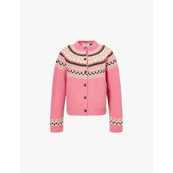 Miu Miu Fair-isle Knit Wool Cardigan - Rosa