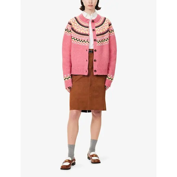 Miu Miu Fair-isle Knit Wool Cardigan - Rosa