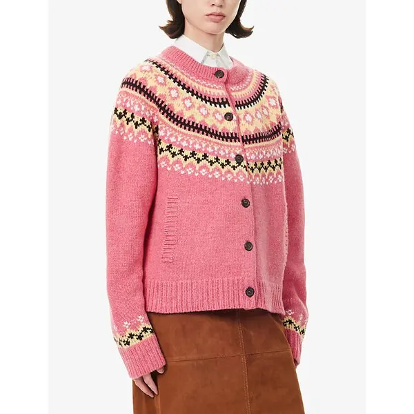 Miu Miu Fair-isle Knit Wool Cardigan - Rosa