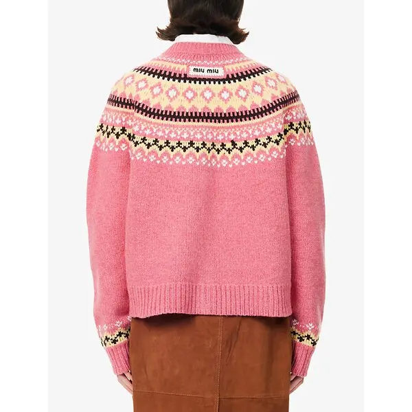 Miu Miu Fair-isle Knit Wool Cardigan - Rosa