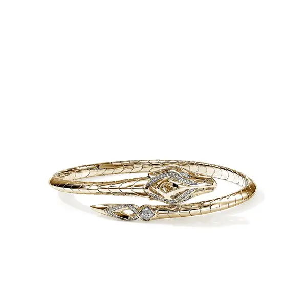 John Hardy Naga Flex Cuff With Diamonds - Gold