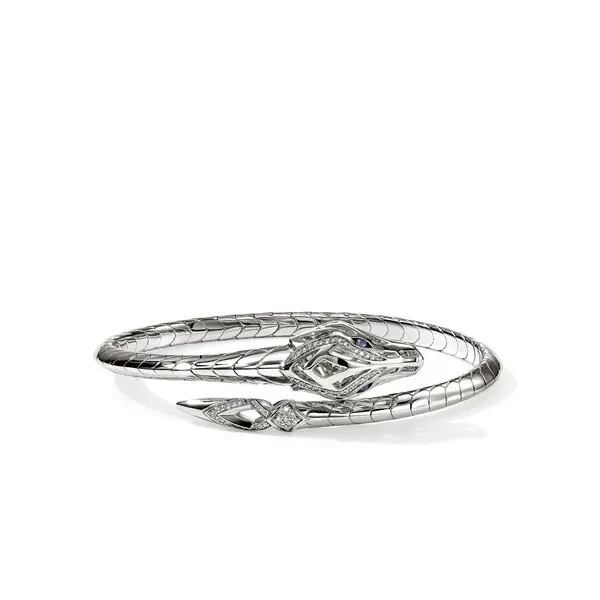 John Hardy Naga Flex Cuff With Diamonds And Blue Sapphires - Sterling Silver