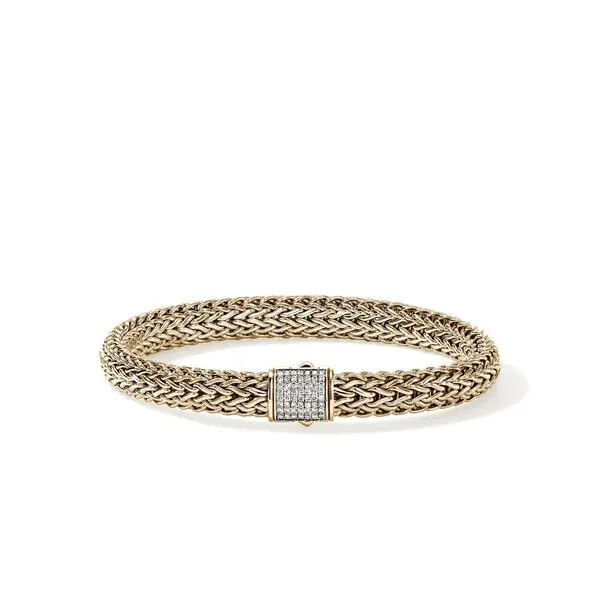 John Hardy Icon Chain Bracelet With Diamond Clasp - Gold