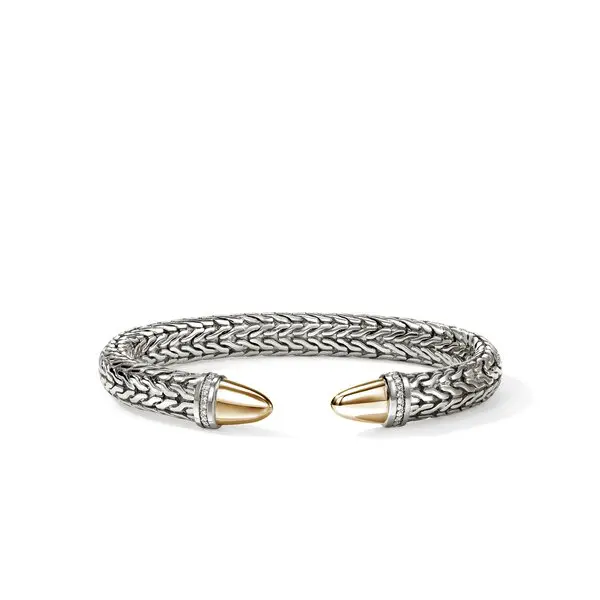 John Hardy Spear 5.0 Flex Cuff With Diamonds - Sterling Silver