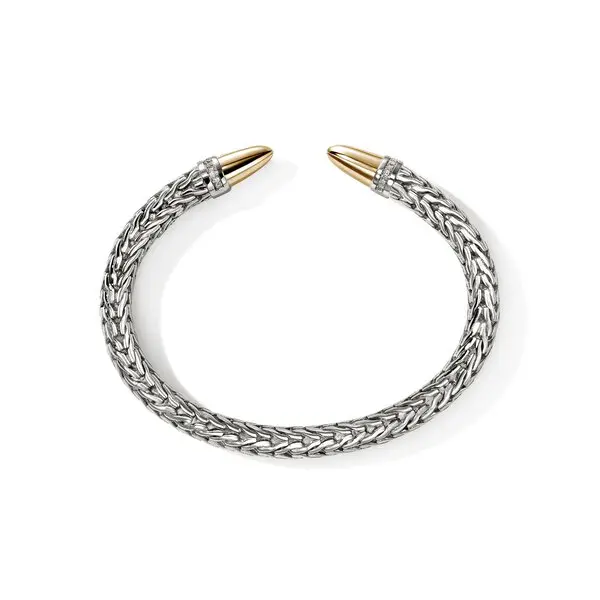 John Hardy Spear 5.0 Flex Cuff With Diamonds - Sterling Silver