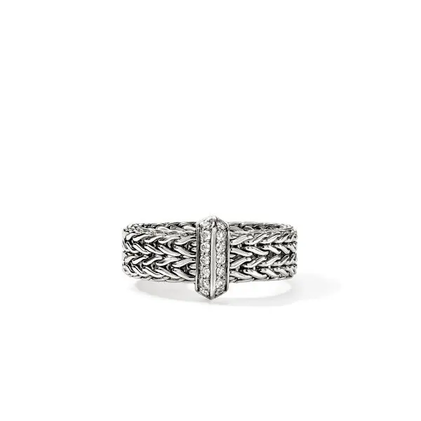 John Hardy Icon Link Bar Ring With Diamonds - Sterling Silver