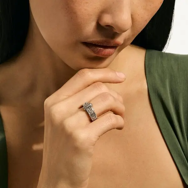 John Hardy Icon Link Bar Ring With Diamonds