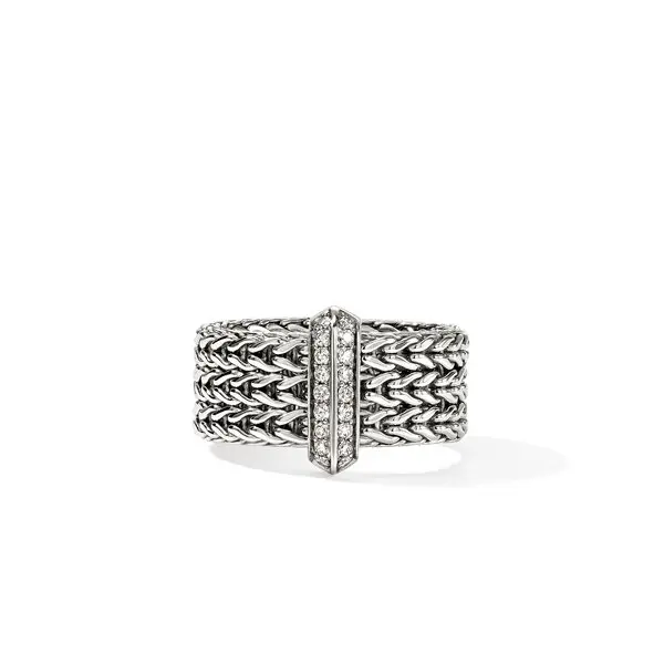 John Hardy Icon Link Bar Diamond Ring, 9mm - Sterling Silver