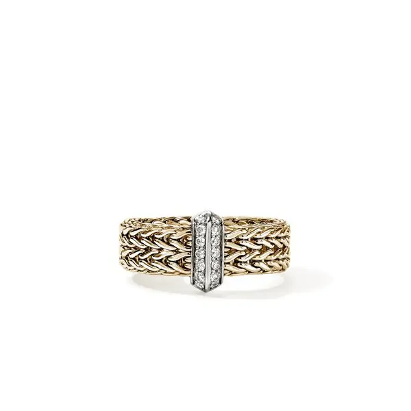 John Hardy Icon Link Bar Ring With Diamonds, 6mm - Gold