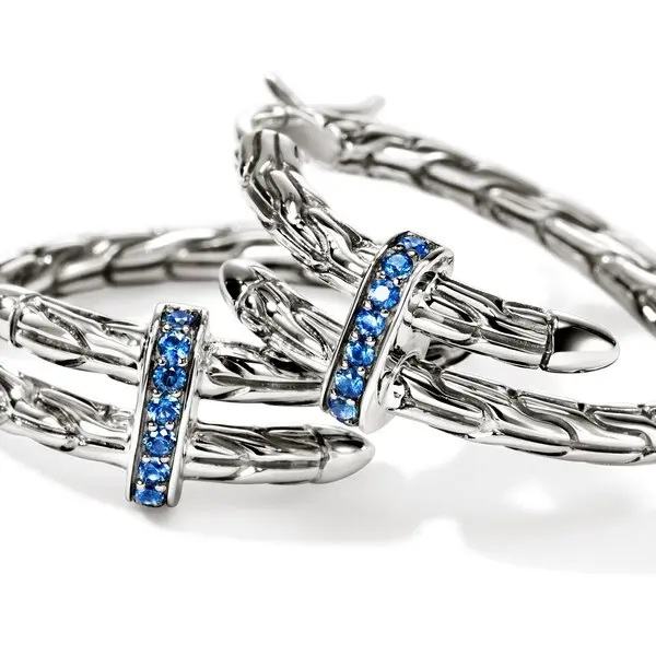 John Hardy Spear Hoop Earrings With Blue Sapphires, 22.5mm - Sterling Silver