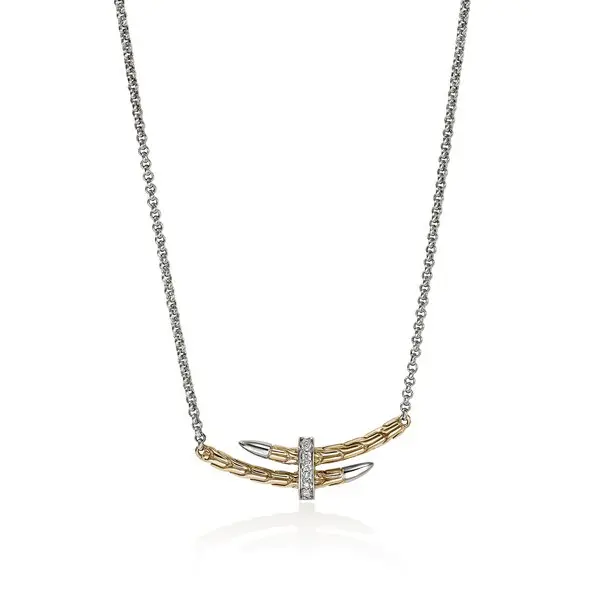 John Hardy Spear Station Gold And Diamond Necklace - Sterling Silver