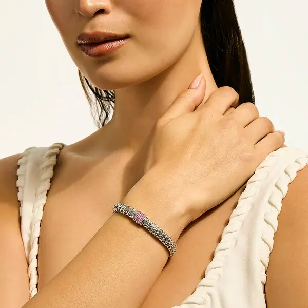 John Hardy Icon Chain Bracelet With Pink Sapphire - Sterling Silver