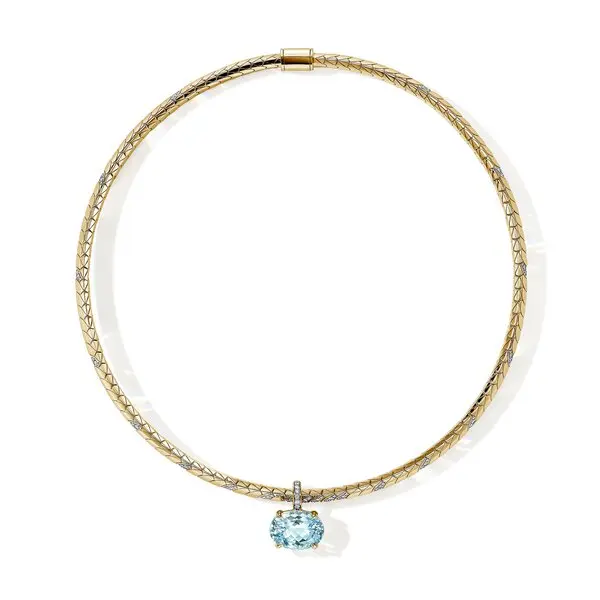 John Hardy Artisan Series Naga Flex Choker With Aquamarine Pendant - White Diamond
