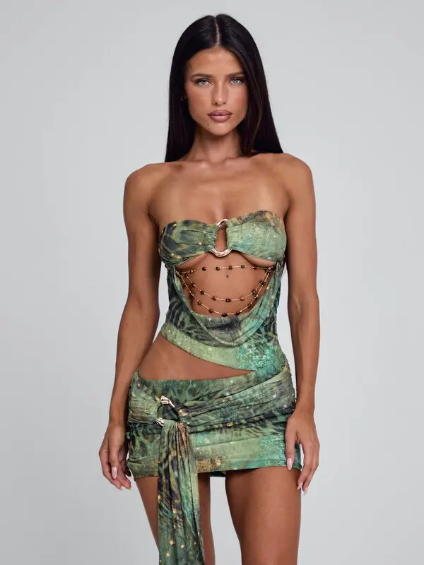 OUTCAST Lowen Printed Mini Dress With Beaded Chain