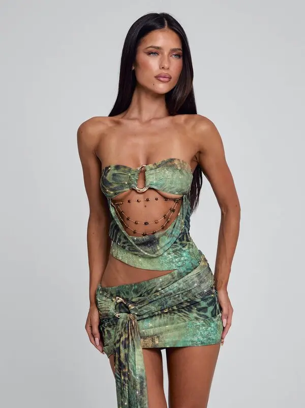 OUTCAST Lowen Printed Mini Dress With Beaded Chain
