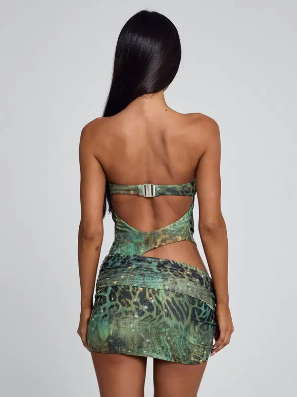 OUTCAST Lowen Printed Mini Dress With Beaded Chain