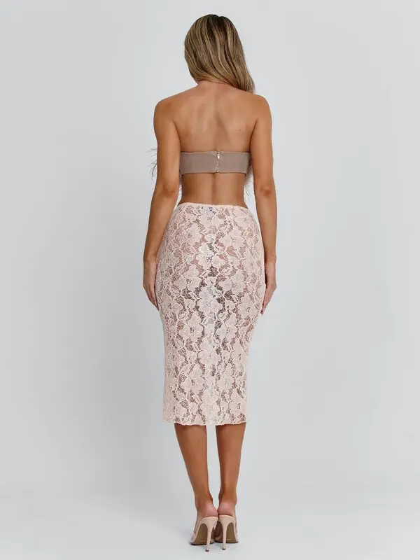 OUTCAST Feather-trimmed Strapless Crop Top