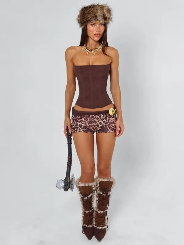 OUTCAST Sola Mesh Corset Top - Brown