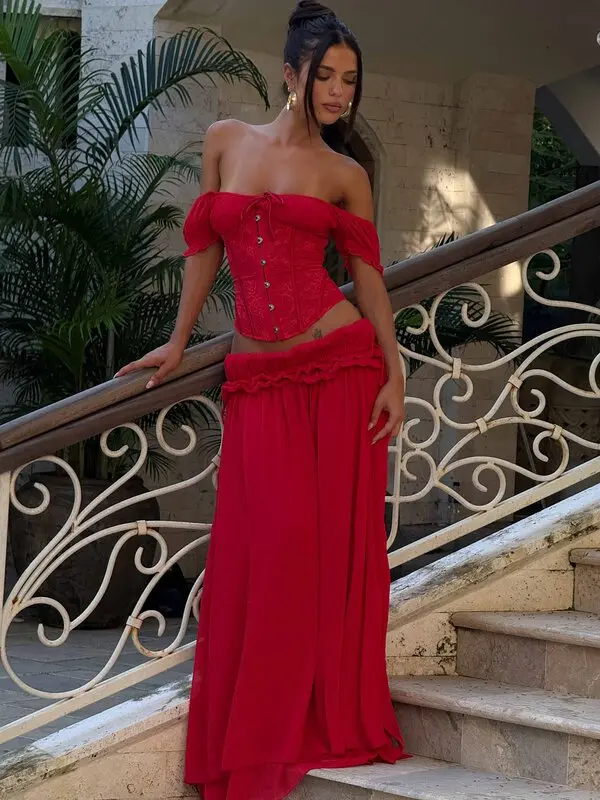 OUTCAST Lubela Maxi Skirt - Red