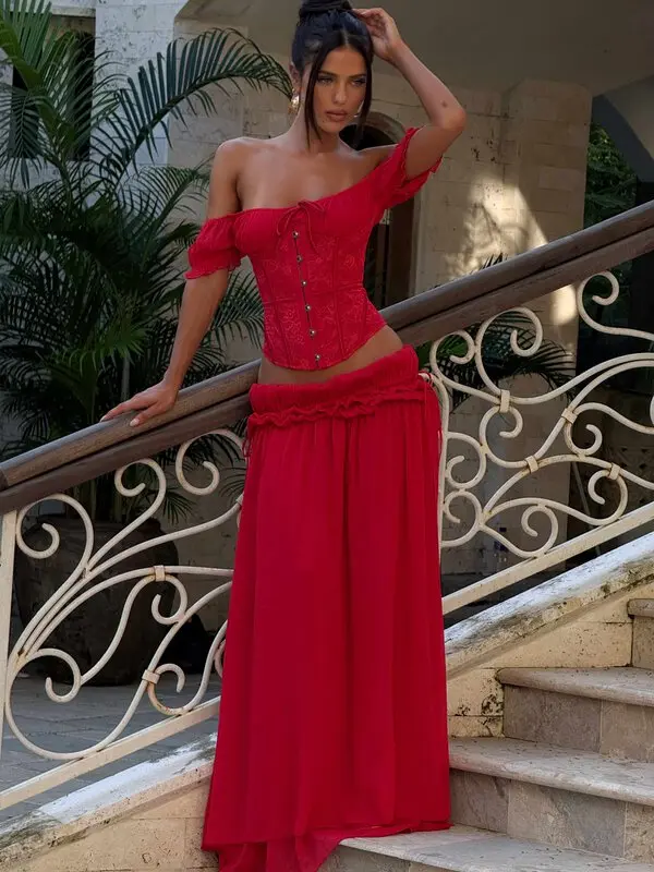 OUTCAST Lubela Maxi Skirt - Red
