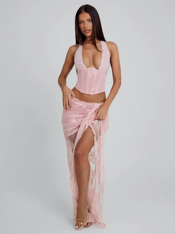 OUTCAST Lace Sequin Corset Top