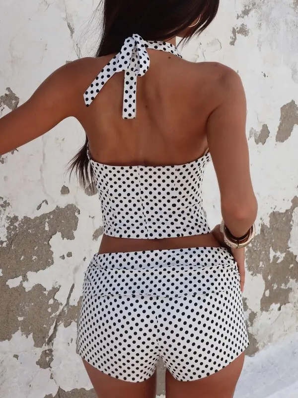 OUTCAST Piai Corset Top Polka Dot - White/print