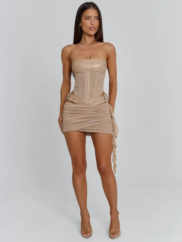 OUTCAST Strapless Mini Dress - Tan