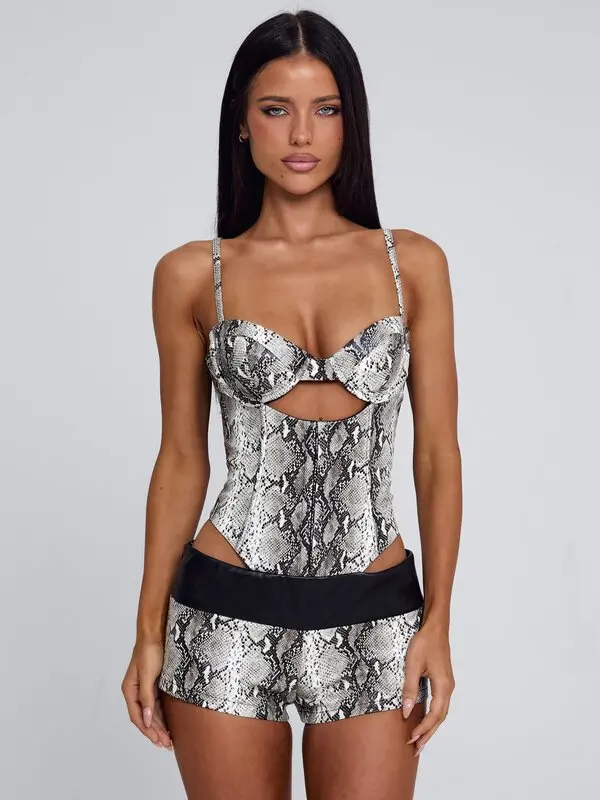 OUTCAST Aureza Snake Print Playsuit - Silver