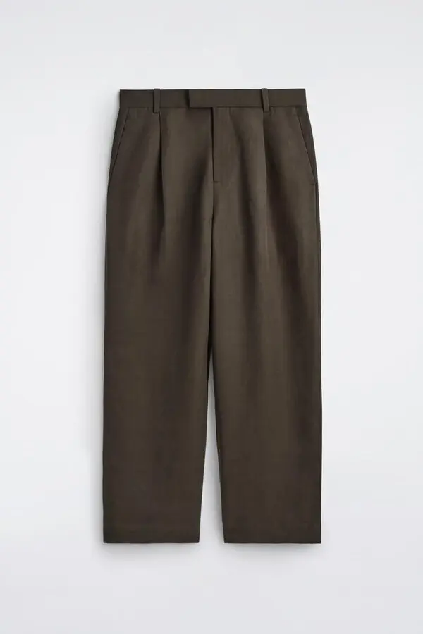 Cos Linen-blend Relaxed-fit Wide-leg Pleated Pants - Brown