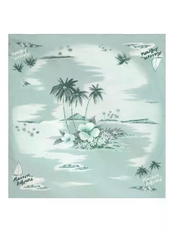 Maison Kitsuné Island-print Cotton Scarf - Blue