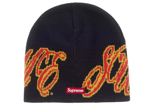 Supreme New Era Cursive Beanie - Navy Blue