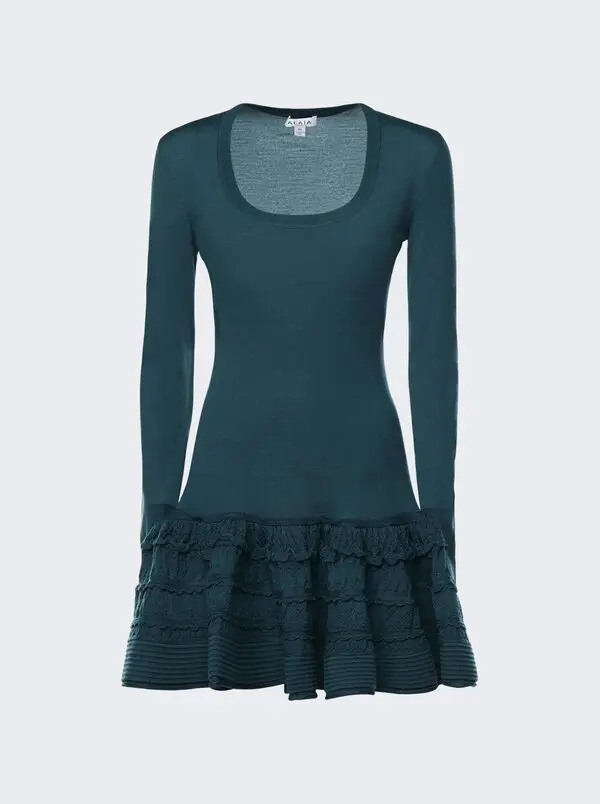 ALAÃA Long Sleeve Ruffle Hem Dress