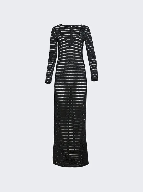 David Koma Cutout Striped Knit Gown - Black