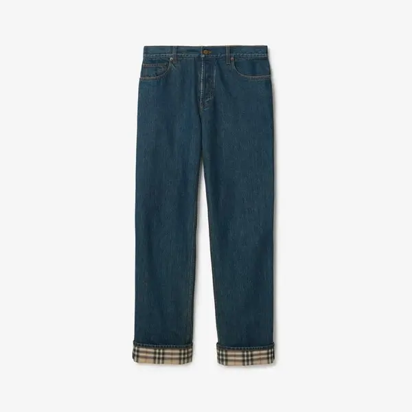 Burberry Straight Check Turn-up Jeans - Mid Blue