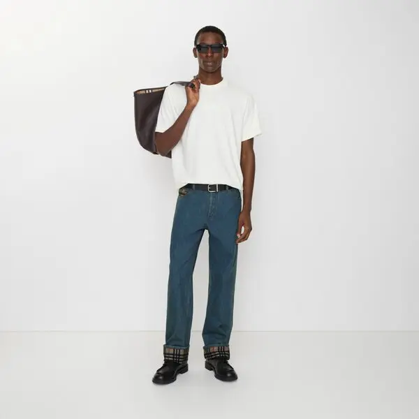 Burberry Straight Check Turn-up Jeans - Mid Blue