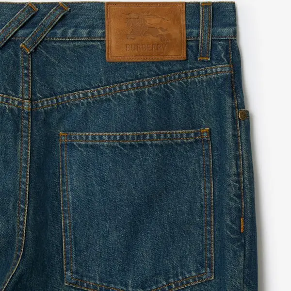 Burberry Straight Check Turn-up Jeans - Mid Blue