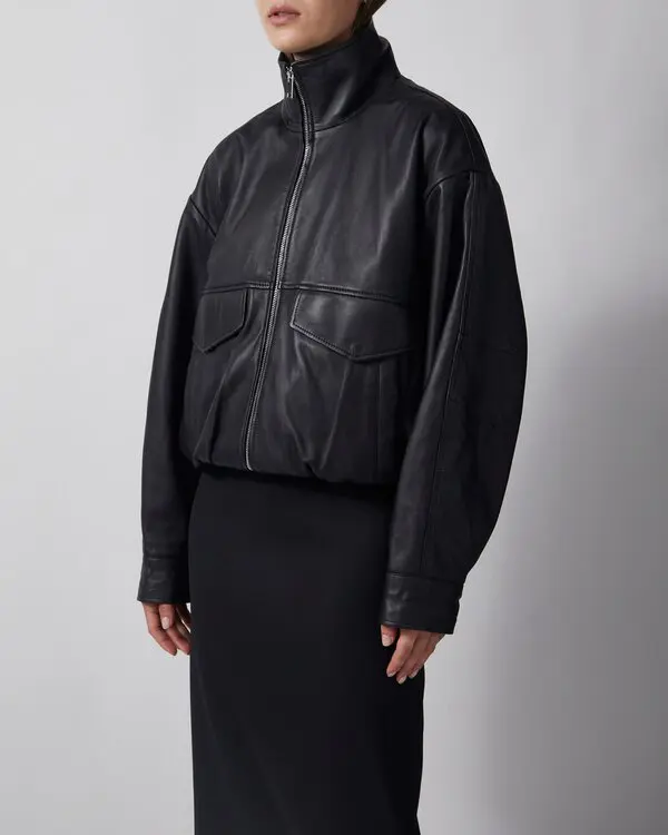 WAKAKUU Leather Bomber Jacket