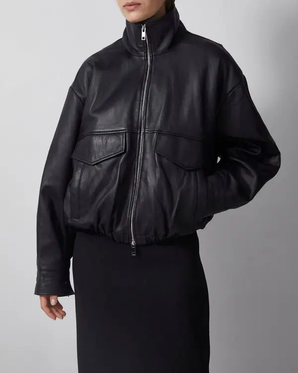 WAKAKUU Leather Bomber Jacket