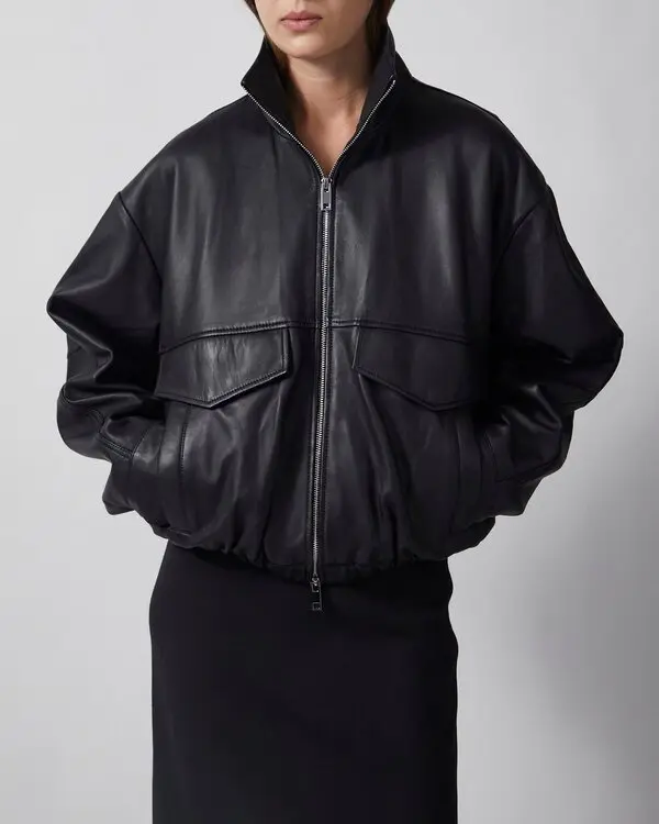 WAKAKUU Leather Bomber Jacket