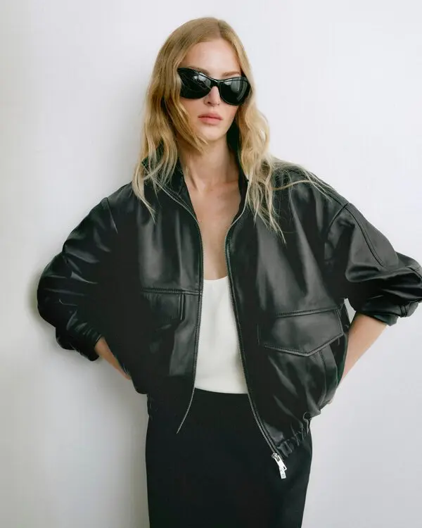 WAKAKUU Leather Bomber Jacket