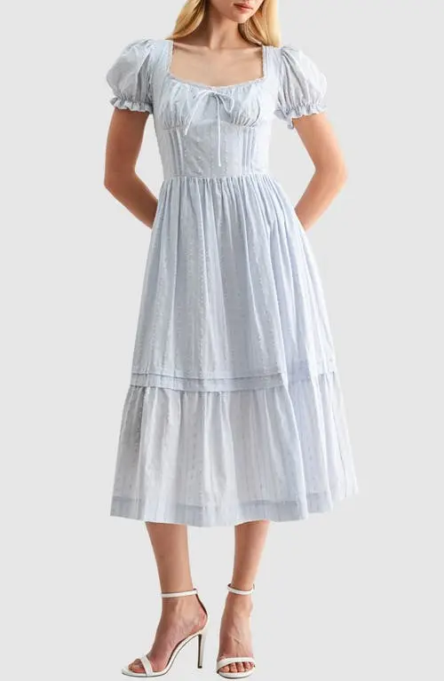 ALL IN FAVOR Pintuck Cotton Dobby Midi Dress - Lt Blue