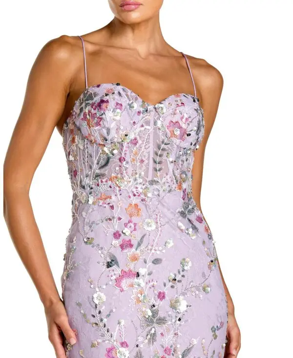 Mac Duggal Spaghetti Strap Floral Embroidered Trumpet Gown