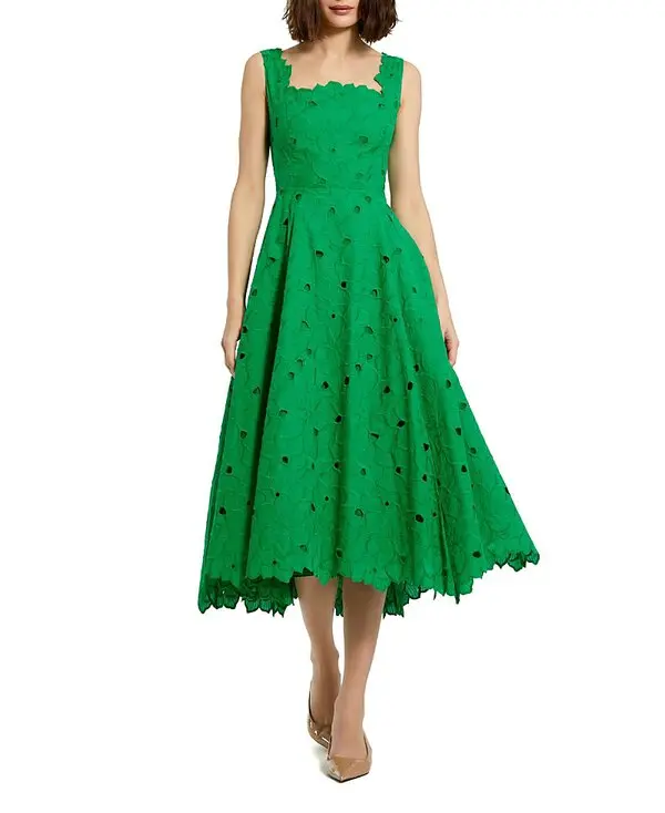 Mac Duggal Embroidered Floral A-line Midi Dress - Spring Green