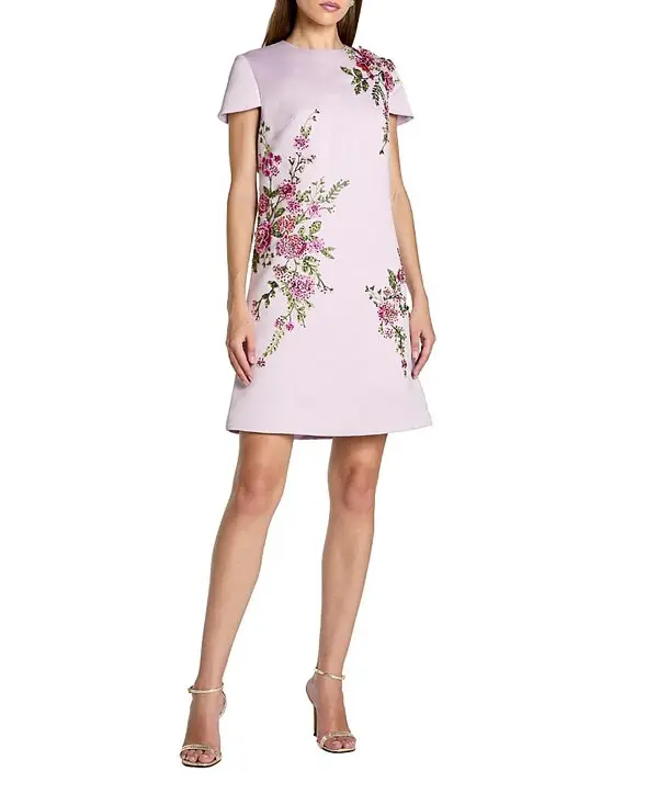 Mac Duggal Cap Sleeve Embroidered Satin Mini Dress - Lilac