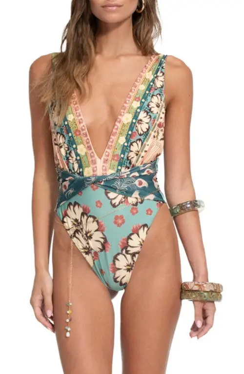 Agua Bendita Ellis Plume Floral Twist One-piece Swimsuit - Blue